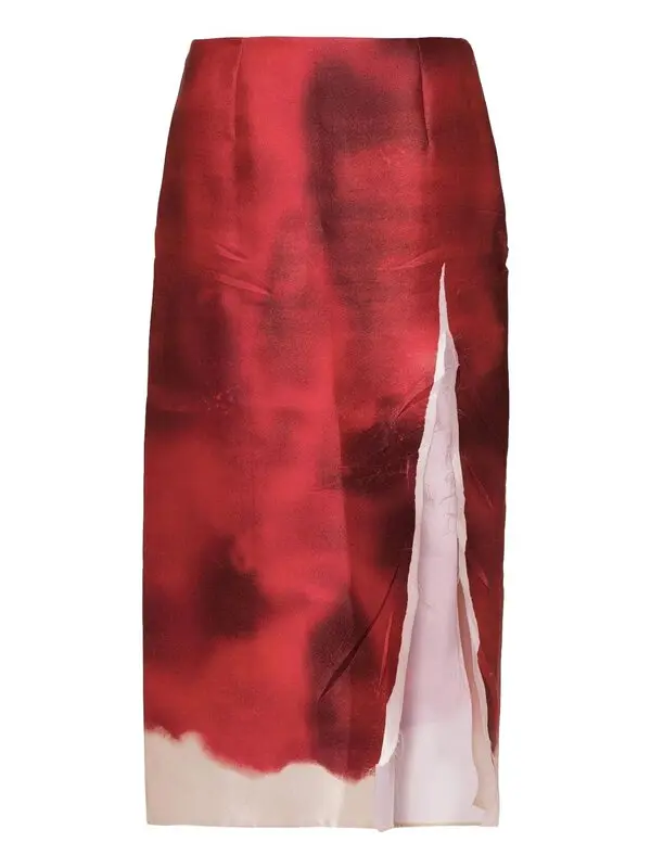 Prada Abstract-print Satin Midi Skirt - Red