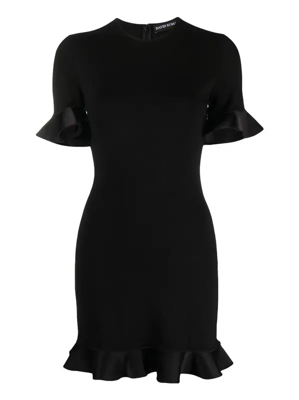 David Koma Open-back Ruffled Mini Dress - Black