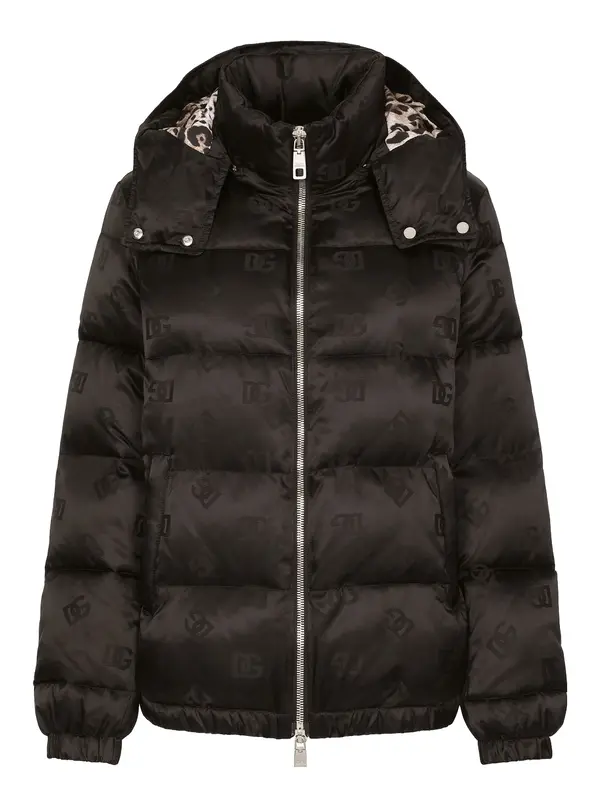 Dolce & Gabbana Dg-logo Jacquard Satin Puffer Jacket - Black