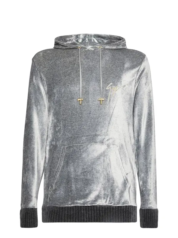 GIUSEPPE ZANOTTI Velvet Drawstring Hoodie - Grey