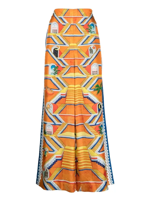 Casablanca Escalier Infini Silk Wide-leg Trousers - Orange