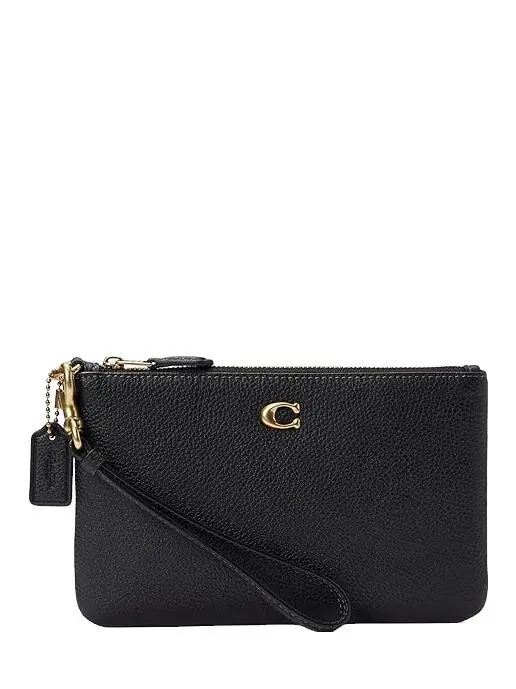 COACH Polished Pebble Small Wristlet - Black