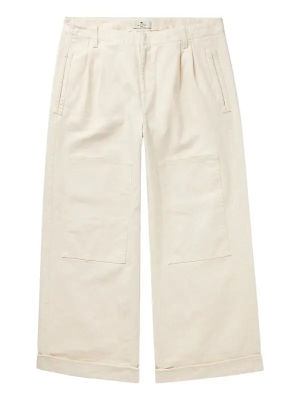 Etro Pleated Wide-leg Cotton-blend Twill Trousers - Neutrals