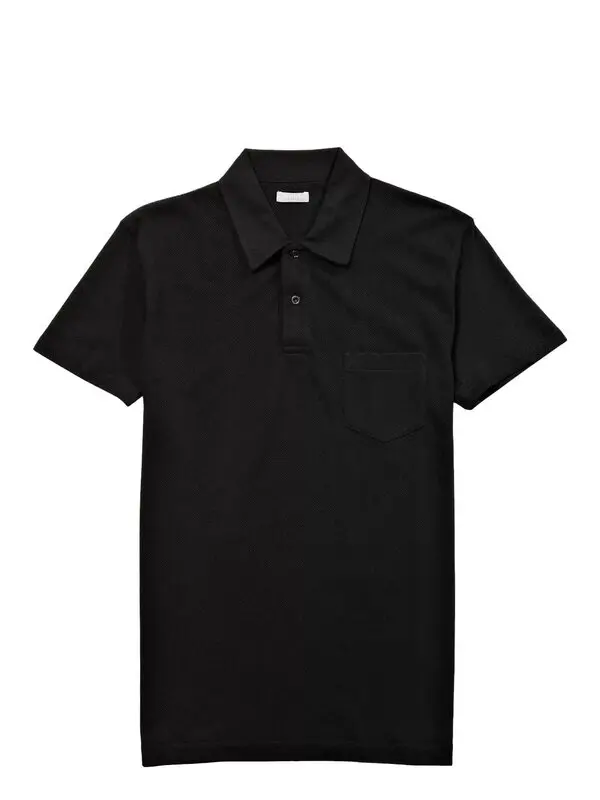 Sunspel Riviera Slim-fit Cotton-mesh Polo Shirt - Black