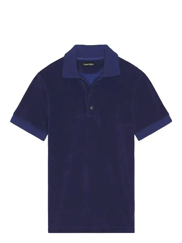 TOM FORD Towelling Short Sleeve Polo In Blue - Midnight Blue