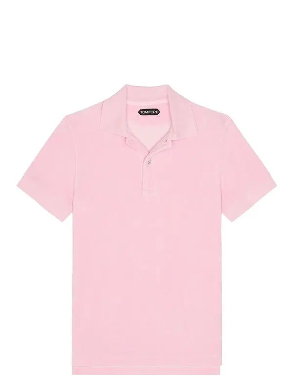 TOM FORD Towelling Short Sleeve Polo In Blue - Quartz Pink