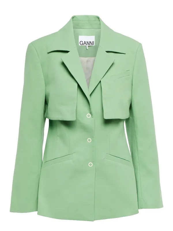 GANNI Single-breasted Cotton Canvas Blazer - Green