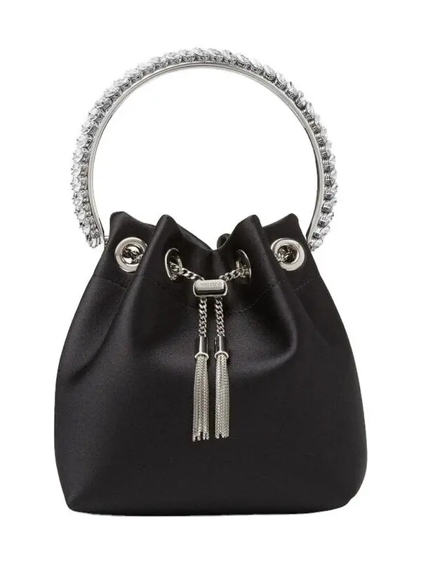 JIMMY CHOO Bon Bon Satin Bag With Crystal Handle - Black