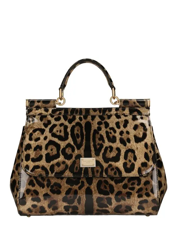 Dolce & Gabbana Large Sicily Handbag In Leo-print Polished Calfskin - Animal Print
