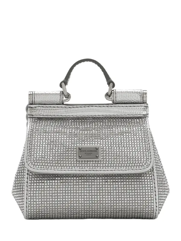 Dolce & Gabbana Mini Sicily Bag With Rhinestones - Silver