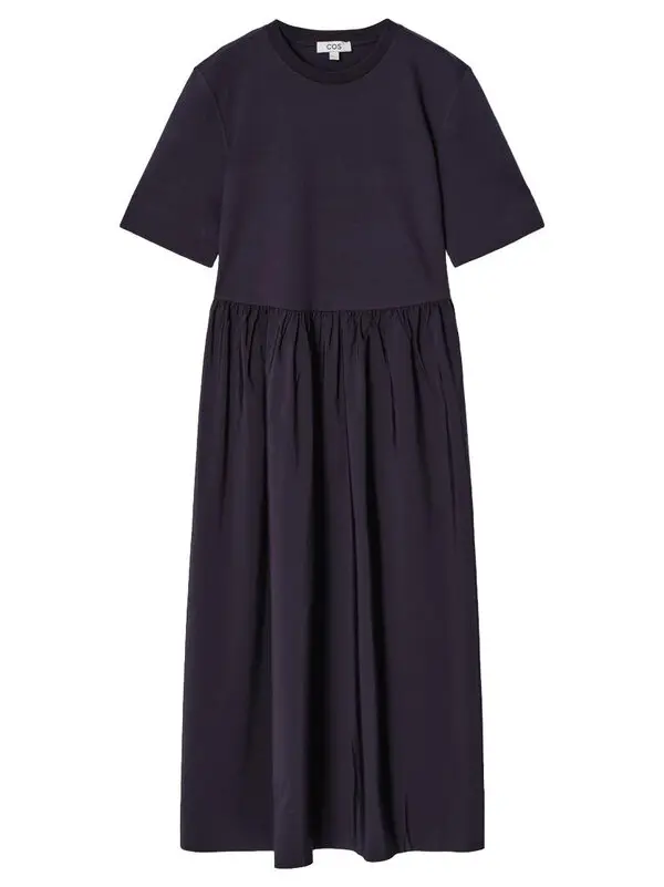 Cos Contrast-panel Midi Dress - Navy