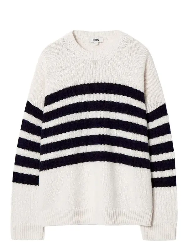 Cos Striped Wool Sweater - White