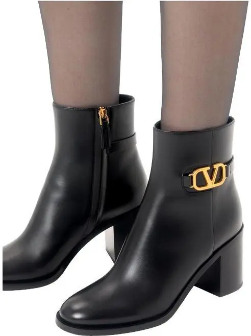Valentino Garavani Vlogo Signature Calfskin Ankle Boot 75mm - Black