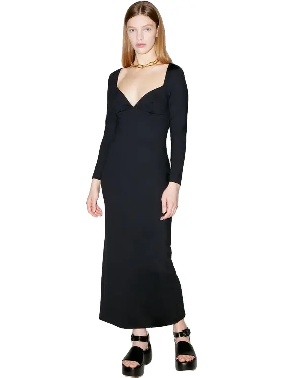 Rosetta Getty Long Sleeve Sweetheart Column Dress - Black