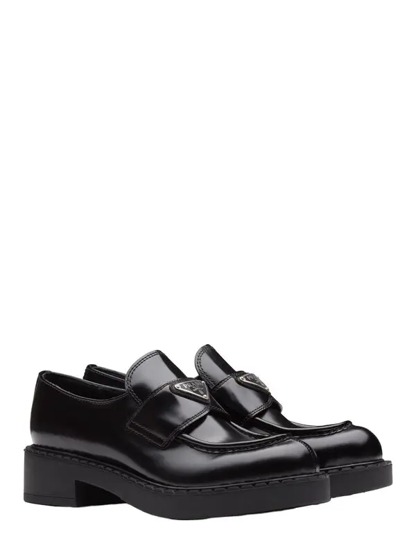 Prada Brushed Leather Loafers - Black