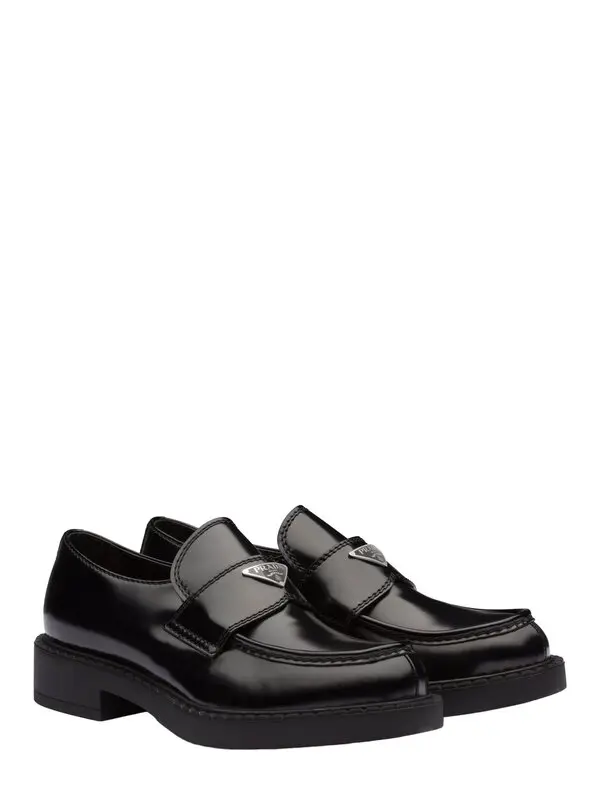 Prada Chocolate Brushed Leather Loafers - Black