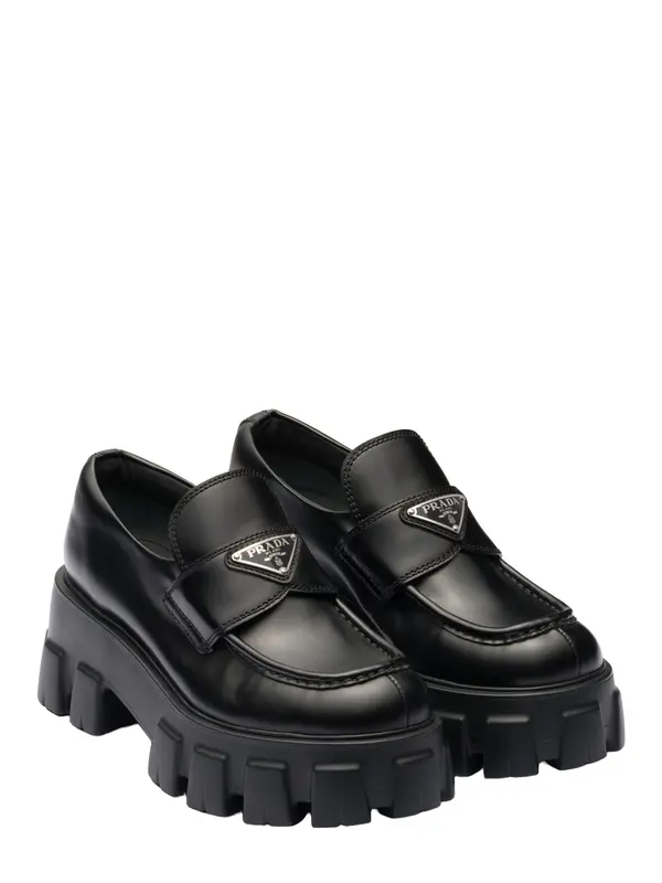 Prada Brushed Leather Monolith Loafers - Black