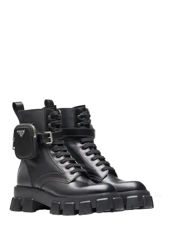 Prada Monolith Brushed Leather And Re-nylon Boots With Pouch - Black