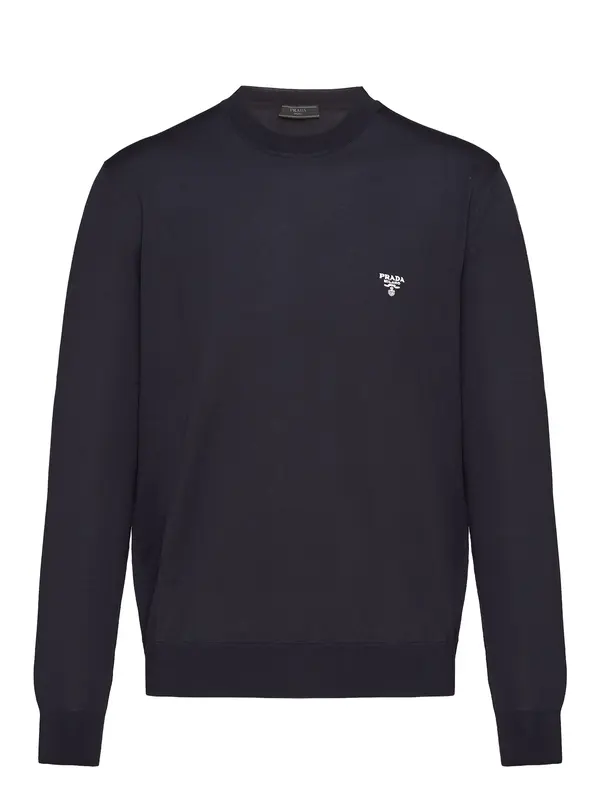 Prada Superfine Wool Crew-neck Sweater - Navy