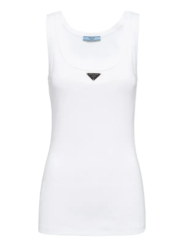 Prada Ribbed Knit Jersey Tank Top - White