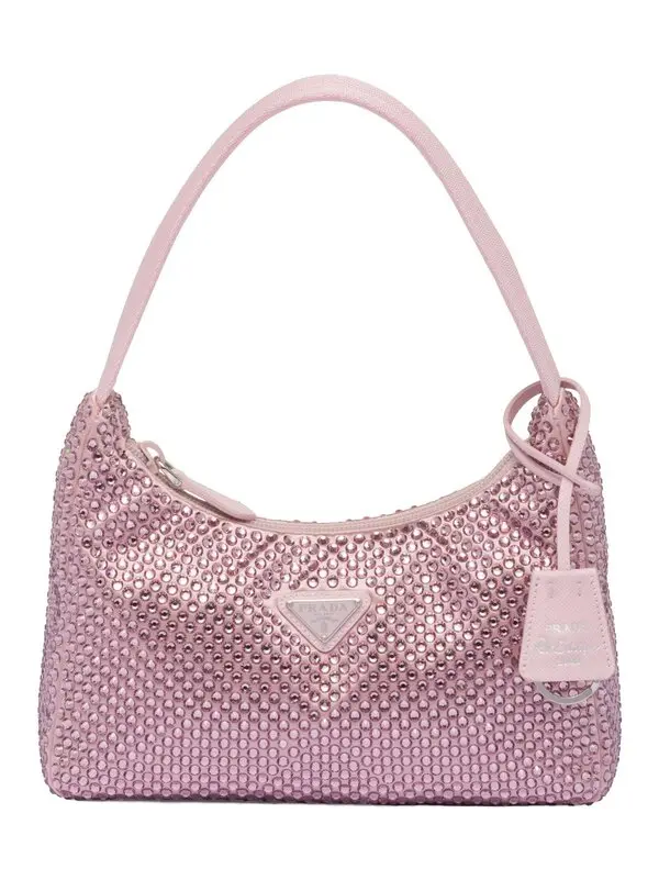 Prada Re-edition Mini Satin Bag With Crystals - Pink