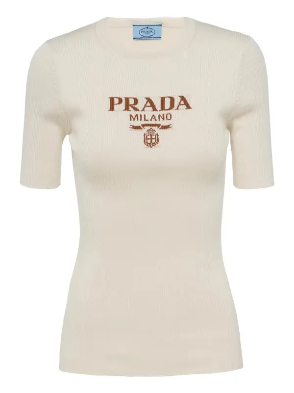 Prada Silk Crew-neck Sweater With Logo - Neutral