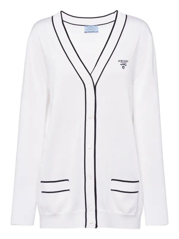 Prada Silk Cardigan - White/black