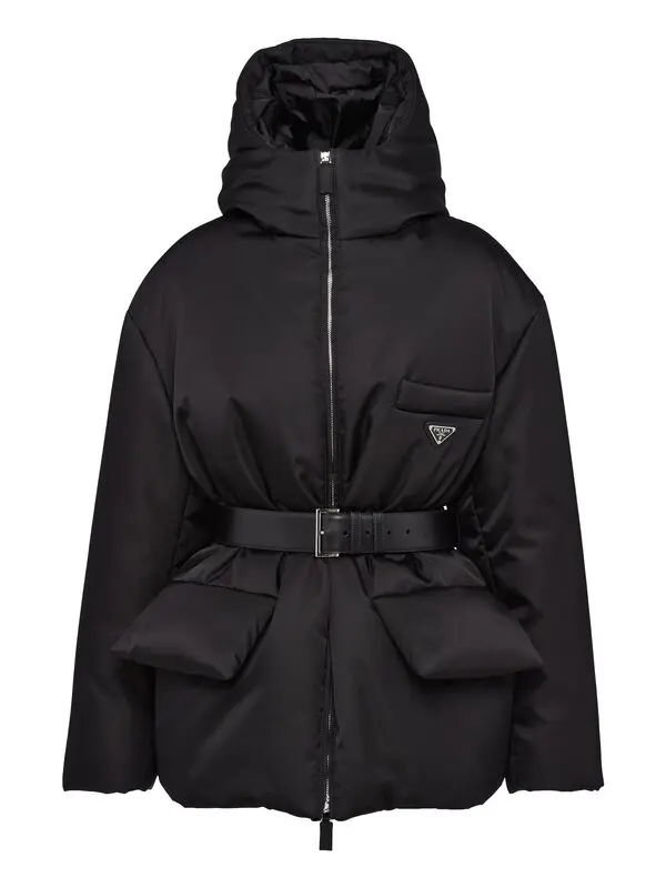Prada Re-nylon Hooded Down Jacket - Black