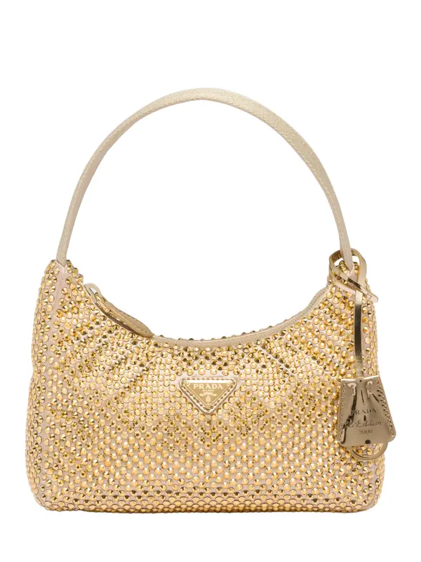 Prada Re-edition Mini Satin Bag With Crystals - Platinum