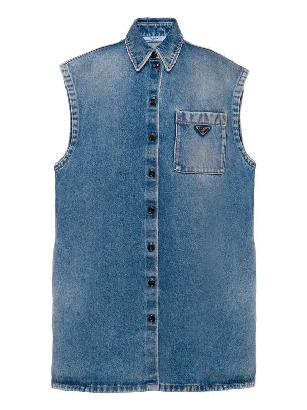 Prada Bleached Denim Boxy Fit Shirt - Sky Blue