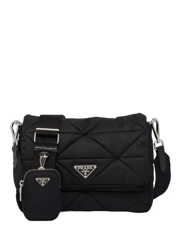 Prada Padded Re-nylon Shoulder Bag With Logo Detail - Black