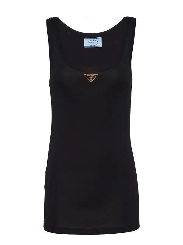 Prada Ribbed Knit Jersey Tank Top - Black