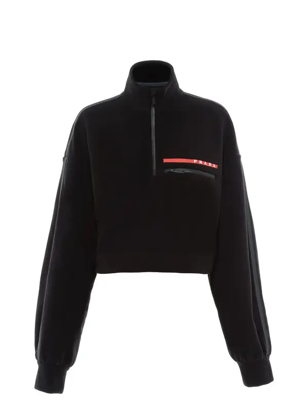 Prada Cropped Recycled Technical Fleece Sweatshirt - Black