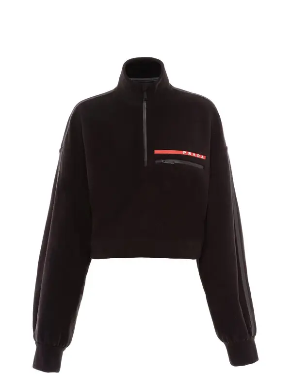 Prada Cropped Recycled Technical Fleece Sweatshirt - Black