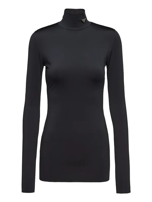 Prada Jersey Turtleneck Top - Black