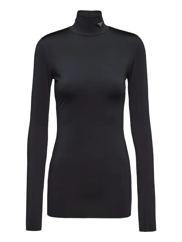 Prada Jersey Turtleneck Top - Black