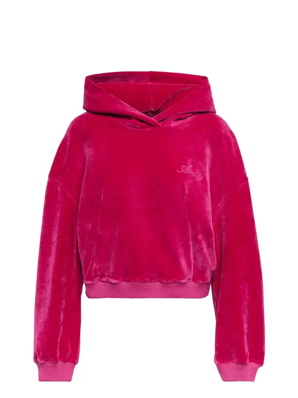 Amiri Cropped Velour Hoodie - Pink