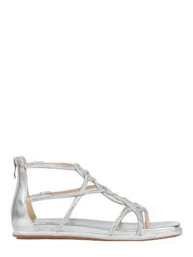 ALMA EN PENA Metallic Leather And Textile Fiber Embellished Thong Sandals - Silver