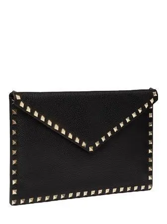 Valentino Garavani Rockstud Grainy Calfskin Envelope Pouch - Black