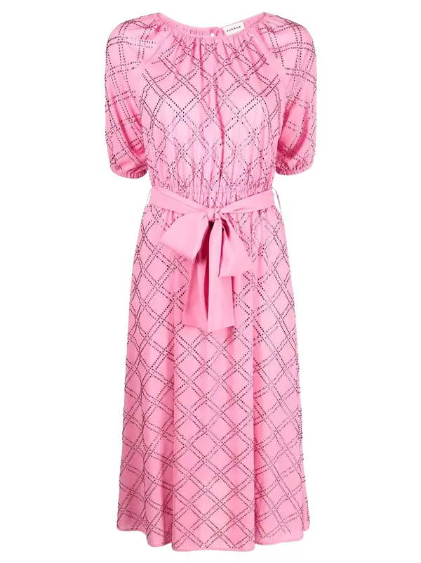 P.a.r.o.s.h Rhinestone-pattern Belted Midi Dress - Pink