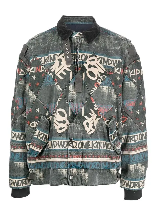 Sacai Slogan-print Bomber Jacket - Grey