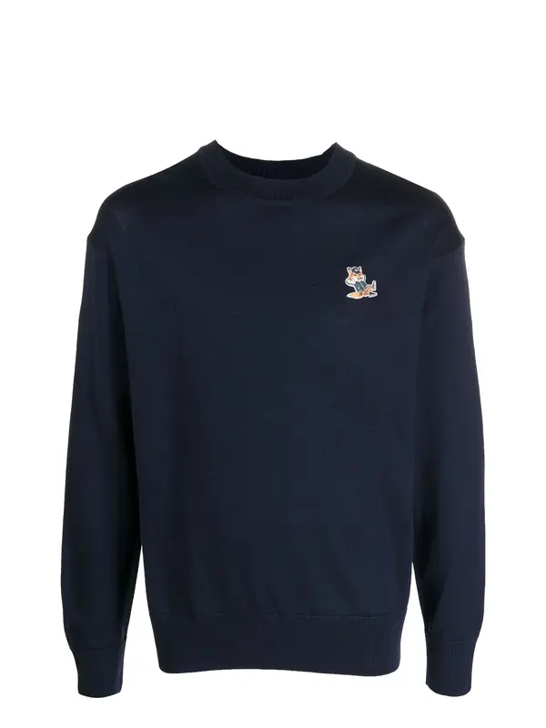 Maison Kitsuné Embroidered Fox-patch Sweatshirt - Blue