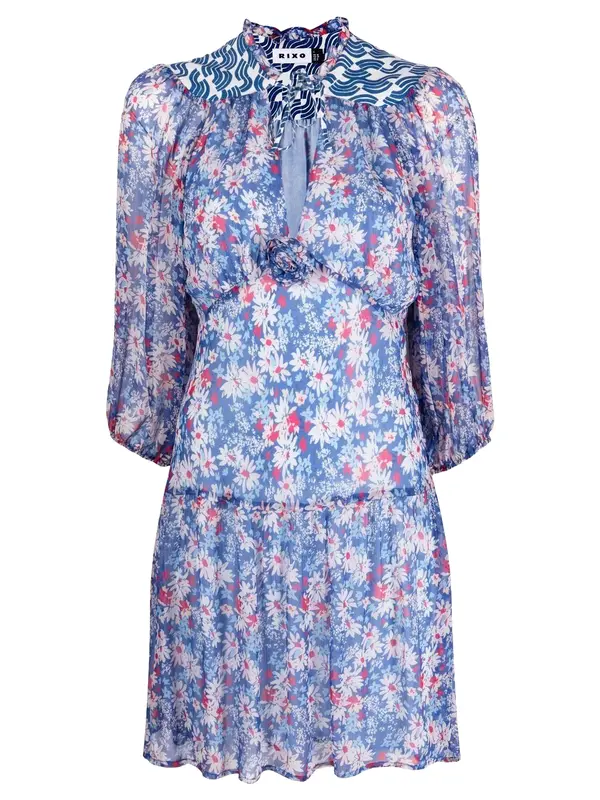 Rixo Floral-print Short Dress - Blue