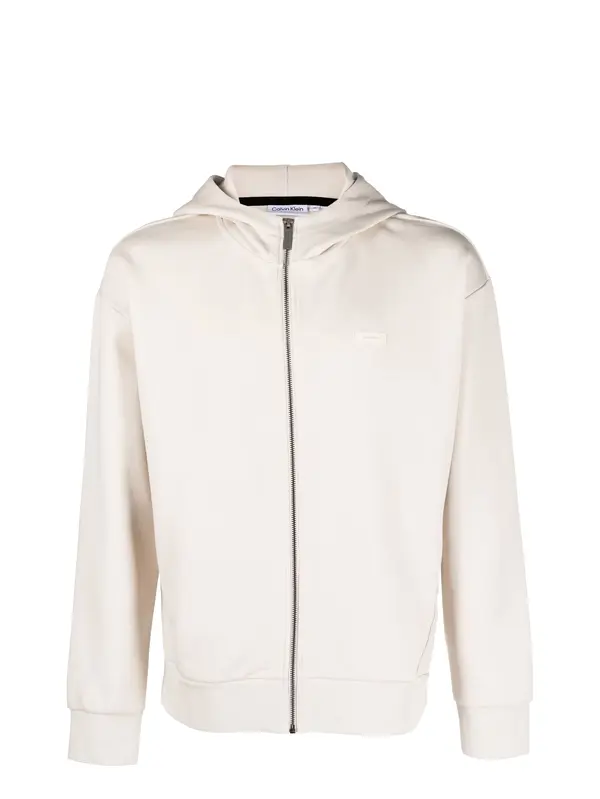 Calvin Klein Logo-patch Zip-up Hoodie - Neutrals