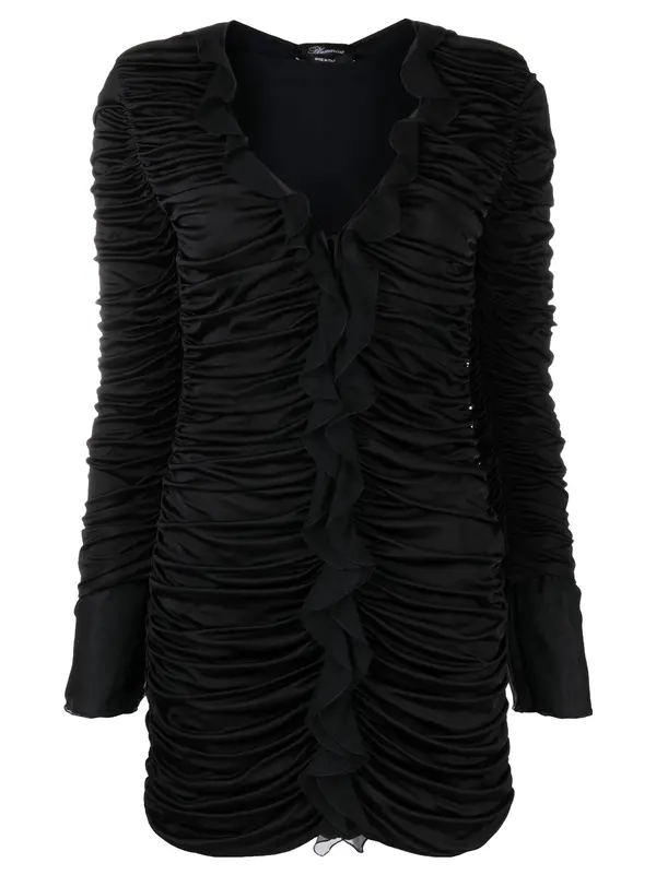 Blumarine Draped Ruffled Mini Dress - Black