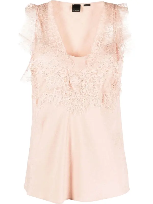 Pinko Semi-sheer Lace-panelled Top - Pink