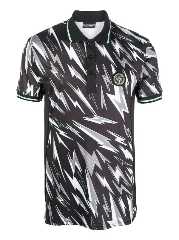 PLEIN SPORT Lightning Bolt Print Polo Shirt - Black