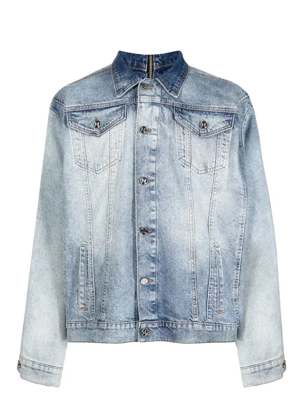 Natasha Zinko Logo-patch Zip-up Denim Jacket - Blue