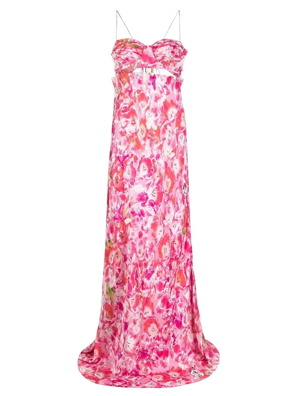 Natasha Zinko Tulip-print Maxi Slip Dress - Pink