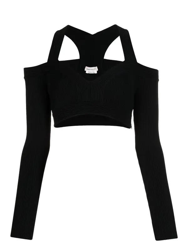 Alexander McQueen Cut-out Knitted Top - Black